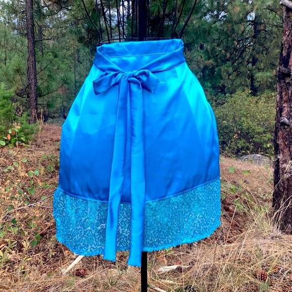 Hand Crafted | Accessories | Bright Blue Satin Fabric Apron With Lace ...